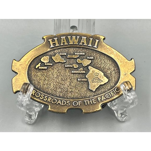 Accessories | Vtg Hawaii Crossroads Of The Pacific Belt Buckle Wmap Of ...